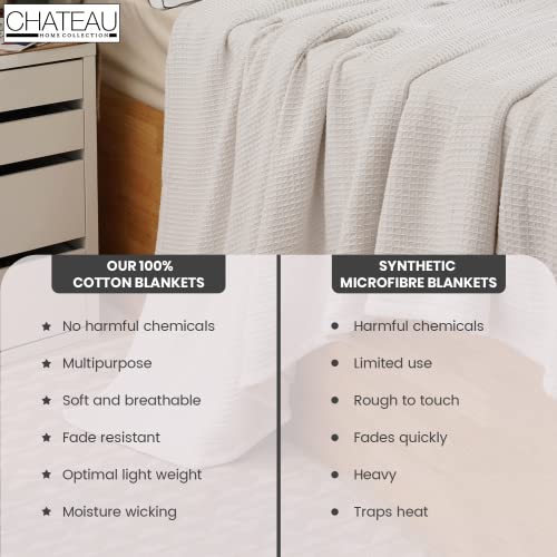 Cotton Blanket Queen Size, Luxury Blankets for Any-Home Decor, Waffle Blanket - Gifts for Mom, Soft Throw Blanket, Queen Size Blanket for Queen Bed, White Blanket - 90" X 90"