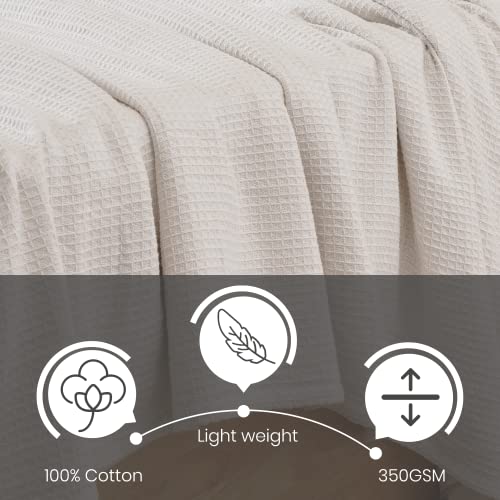 Cotton Blanket Queen Size, Luxury Blankets for Any-Home Decor, Waffle Blanket - Gifts for Mom, Soft Throw Blanket, Queen Size Blanket for Queen Bed, White Blanket - 90" X 90"
