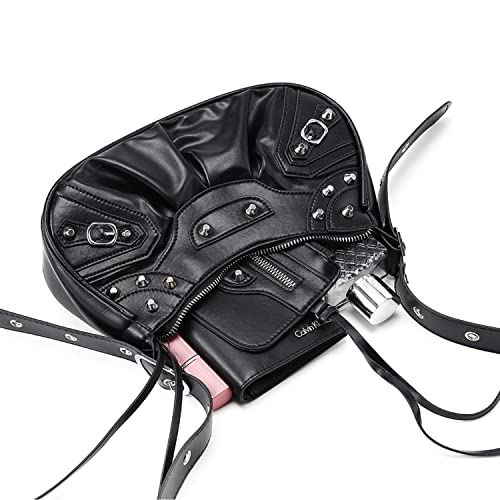 Women Rivet Satchels Handbags Punk Style Motorcycle CrossBody Bags Half Moon Underarm Bags with Coin Purse Hobo Bags (Black)