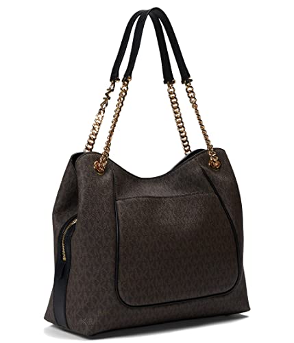 Michael Kors Piper Large Chain Shoulder Tote Brown/Black One Size