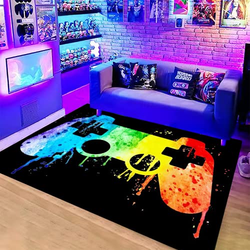 Game Rug Teen Boys Carpet, Anime Gaming Rugs for Boy’s Bedroom with Game Controller Decoration Non Slip Floor Mat for Living Room Gamer Room Decor Sofa Indoor Outdoor Area 31.5x19.7inch