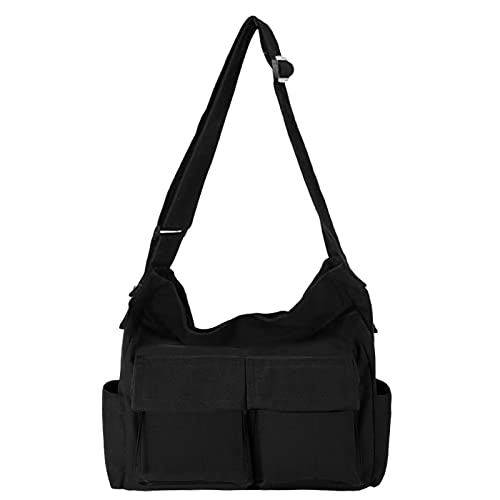 charlore Canvas Shoulder Tote Bag with Multiple Pockets，Large Hobo Crossbody Bag for Women and Men