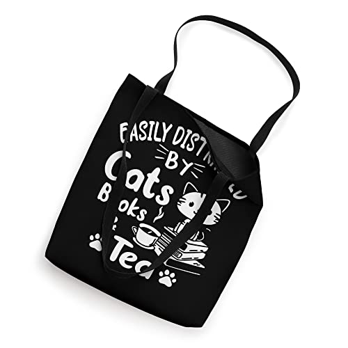 Easily Distracted by Cats, Books & Tea Cat & Book Lover Tote Bag