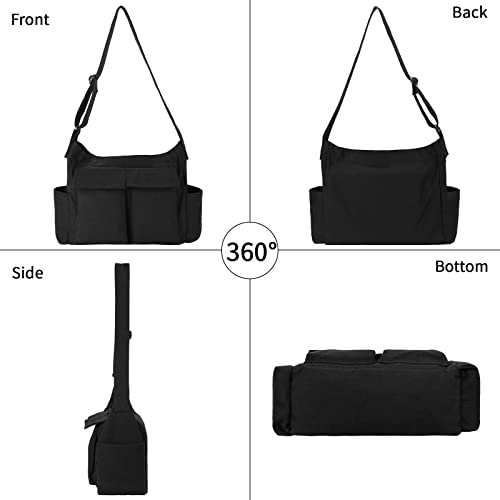 charlore Canvas Shoulder Tote Bag with Multiple Pockets,Large Hobo Crossbody Bag for Women and Men
