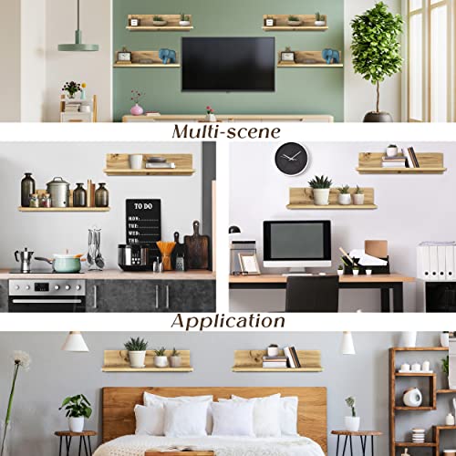 Floating Wall Shelves for Living Room - Set of 2, 23.6" Long, Modern Wooden Design with 3 Color Variations, European Quality, Ideal Wall Mounted Shelves for Home and Office (Light Walnut)