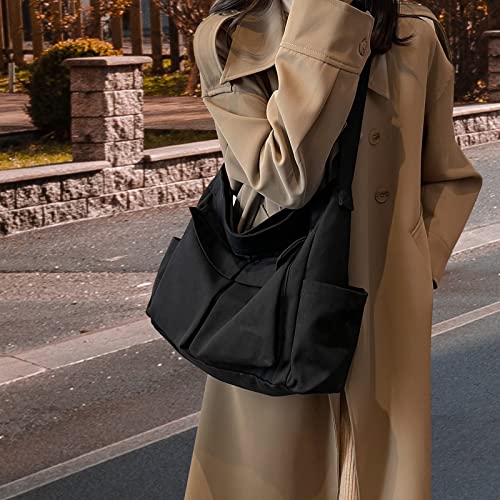 charlore Canvas Shoulder Tote Bag with Multiple Pockets,Large Hobo Crossbody Bag for Women and Men