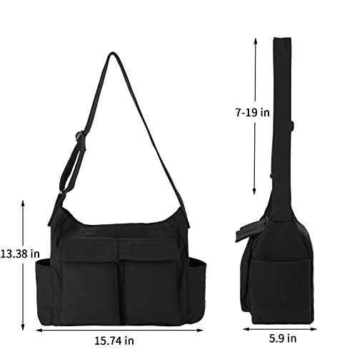 charlore Canvas Shoulder Tote Bag with Multiple Pockets,Large Hobo Crossbody Bag for Women and Men