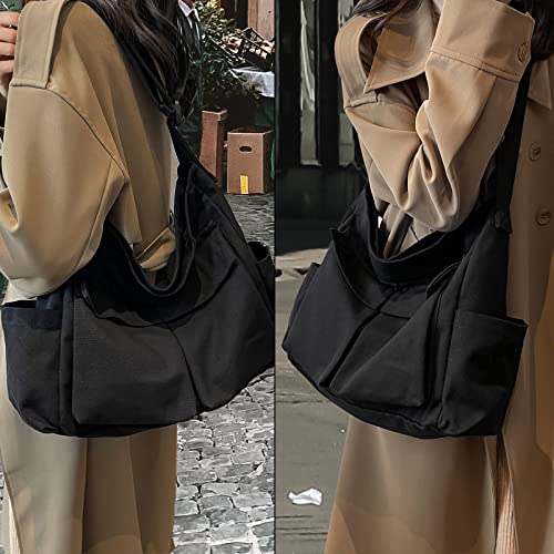 charlore Canvas Shoulder Tote Bag with Multiple Pockets,Large Hobo Crossbody Bag for Women and Men
