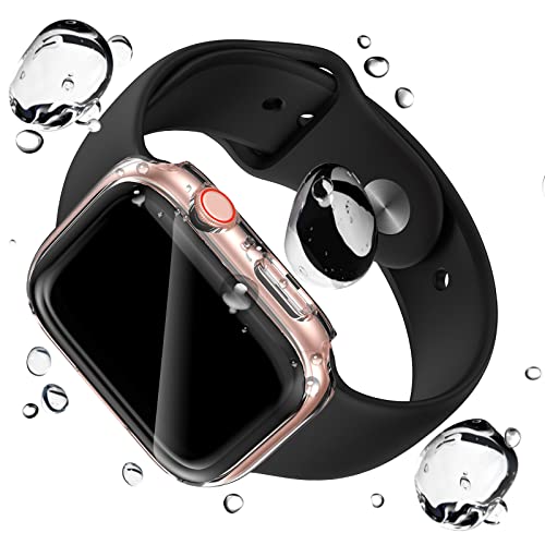 OXWALLEN Waterproof Case fit for Apple Watch Series 8/7 45mm with Bulit-in 9H Tempered Glass Screen Protector, Rugged Protective [Anti-Fog ] [Full Coverage] [Touch Sensitive] Case for iWatch, Clear
