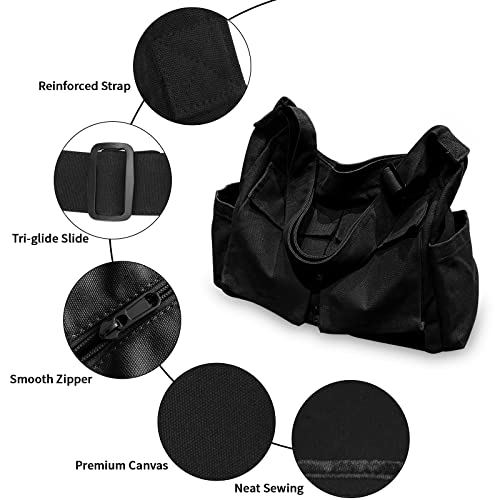 charlore Canvas Shoulder Tote Bag with Multiple Pockets,Large Hobo Crossbody Bag for Women and Men