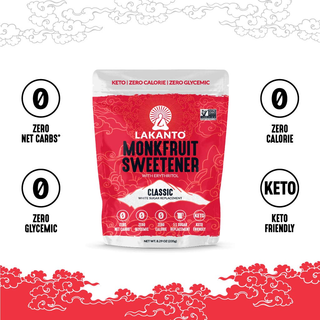 Lakanto Classic Monk Fruit Sweetener with Erythritol - White Sugar Substitute, Zero Calorie, Keto Diet Friendly, Zero Net Carbs, Baking, Extract, Sugar Replacement (Classic White - 8.29 oz)
