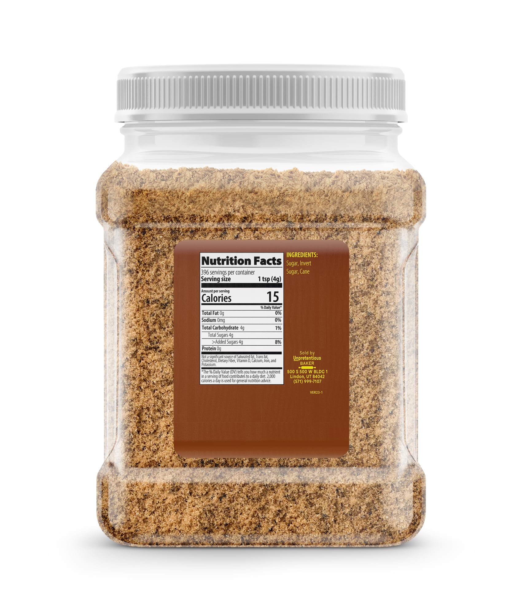 Unpretentious Light Brown Sugar, 3.5 Pound, Made With Cane Molasses, Perfect For Desserts, Meat & Fruit (Plastic Jar)