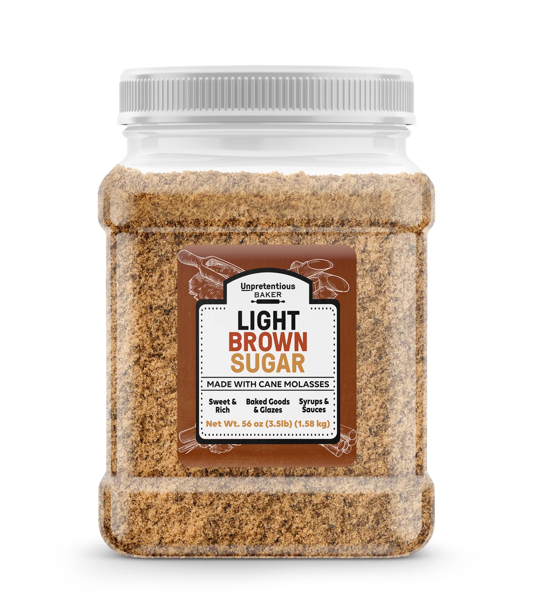 Unpretentious Light Brown Sugar, 3.5 Pound, Made With Cane Molasses, Perfect For Desserts, Meat & Fruit (Plastic Jar)