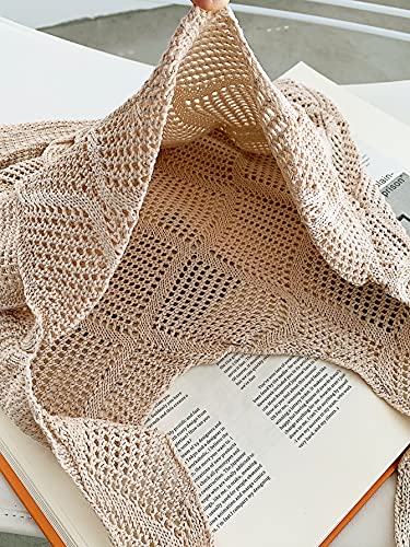 Verdusa Women's Knit Tote Bag Shoulder Handbags Summer Shopping Bags Beige one-size
