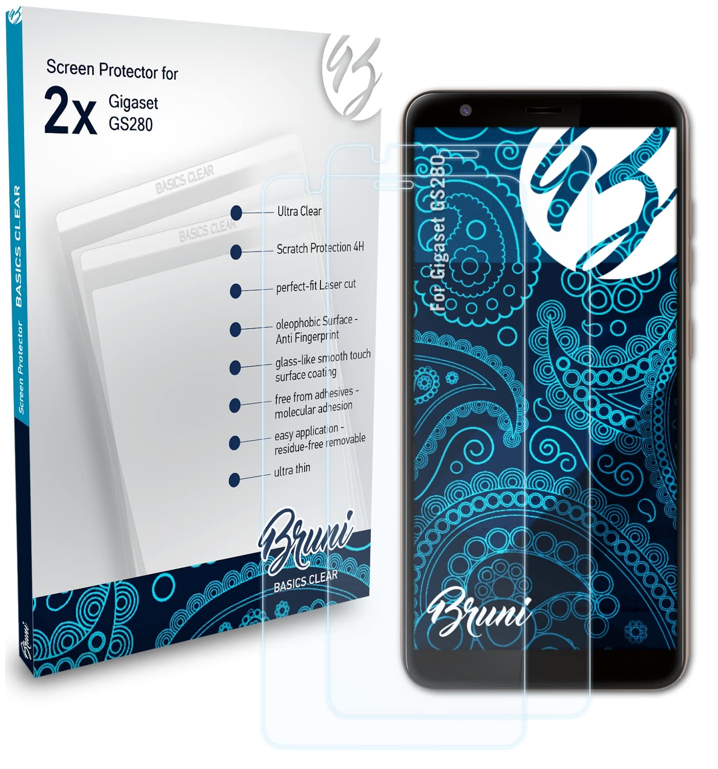 Bruni Screen Protector compatible with Gigaset GS280 Protector Film, crystal clear Protective Film (2X)