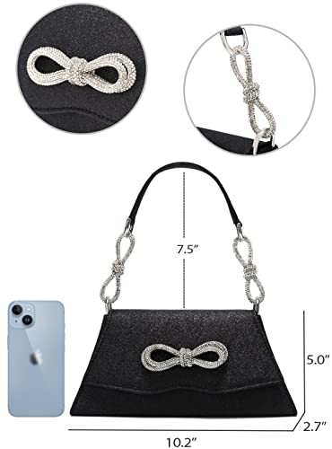 YIKOEE Sparkly Rhinestone Bow Evening Bag Clutch Purses for Women (Black)