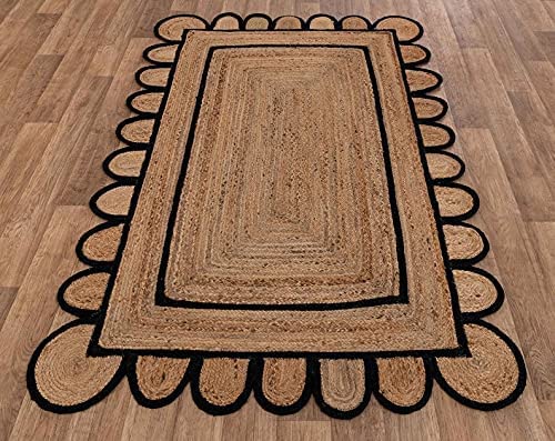 Scallop Pattern Jute Bohemian Area Rug (Black, 2'x3')