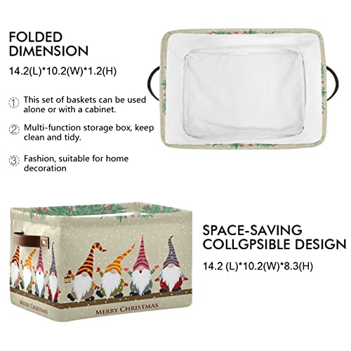 Gougeta Foldable Storage Basket with Handle, Christmas Card with Gnomes Rectangular Canvas Organizer Bins for Home Office Closet Clothes Toys 1 Pack