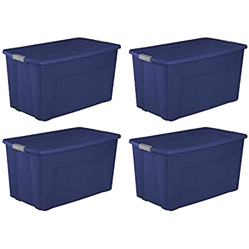 YOFAB Wheeled Latch Storage Box 45 Gallon Tote Plastic with Set of 4, Stadium Blue