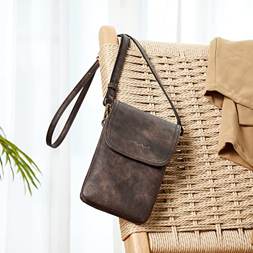 BOSTANTEN Leather Small Crossbody Bags for Women Designer Cell Phone Bag Wallet Purses Adjustable Strap Retro Coffee