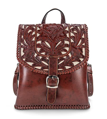 Mauzari Edessa Women's Tooled Leather Backpack Purse - Petite Sized & Organized (Koa)