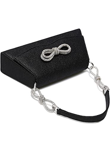 YIKOEE Sparkly Rhinestone Bow Evening Bag Clutch Purses for Women (Black)