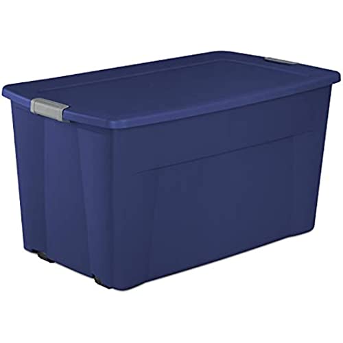 YOFAB Wheeled Latch Storage Box 45 Gallon Tote Plastic with Set of 4, Stadium Blue