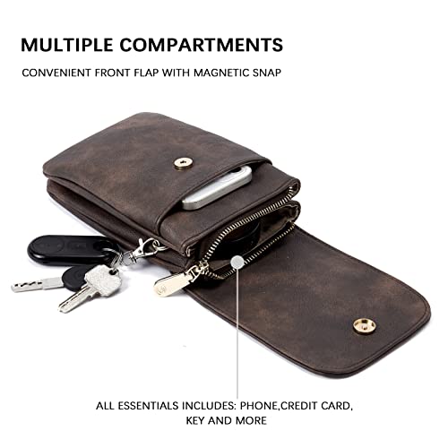BOSTANTEN Leather Small Crossbody Bags for Women Designer Cell Phone Bag Wallet Purses Adjustable Strap Retro Coffee