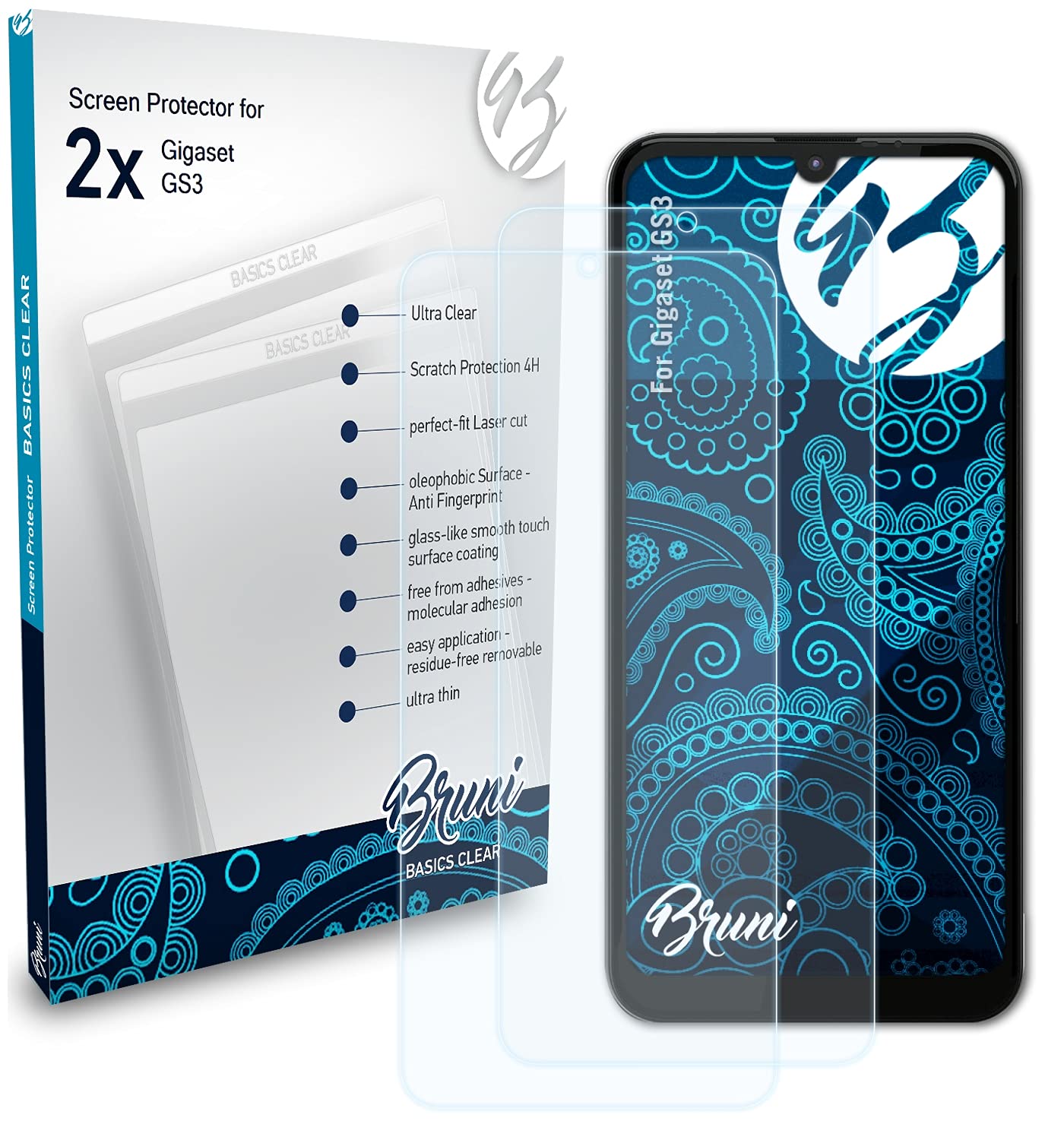 Bruni Screen Protector compatible with Gigaset GS3 Protector Film, crystal clear Protective Film (2X)