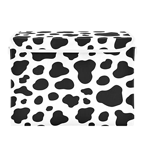 Kigai Cow Print White & Black Spot Storage Basket with Lid Collapsible Storage Bin Fabric Box Closet Organizer for Home Bedroom Office 1 Pack