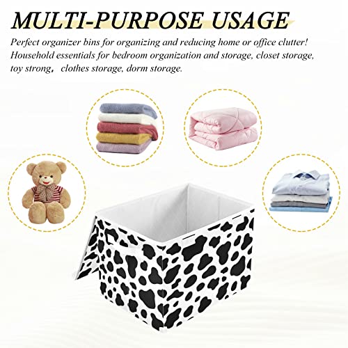 Kigai Cow Print White & Black Spot Storage Basket with Lid Collapsible Storage Bin Fabric Box Closet Organizer for Home Bedroom Office 1 Pack