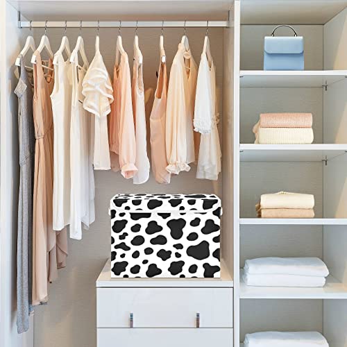Kigai Cow Print White & Black Spot Storage Basket with Lid Collapsible Storage Bin Fabric Box Closet Organizer for Home Bedroom Office 1 Pack