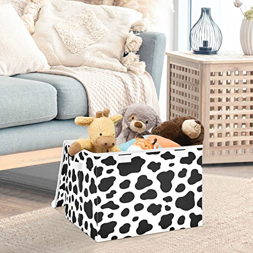 Kigai Cow Print White & Black Spot Storage Basket with Lid Collapsible Storage Bin Fabric Box Closet Organizer for Home Bedroom Office 1 Pack
