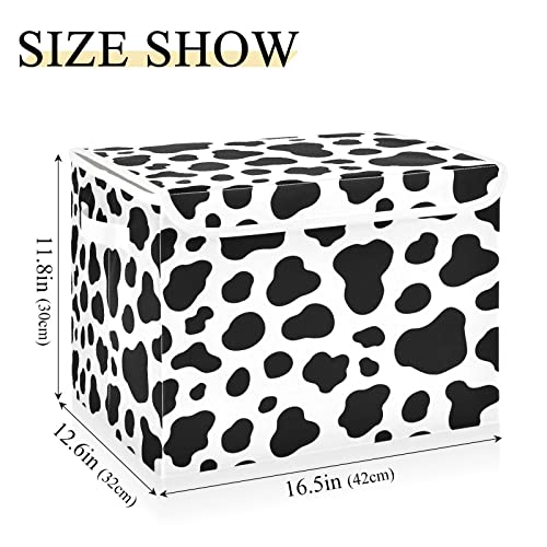 Kigai Cow Print White & Black Spot Storage Basket with Lid Collapsible Storage Bin Fabric Box Closet Organizer for Home Bedroom Office 1 Pack