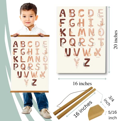 Canvas alphabet poster for toddlers - 16x20 kids abc wall decor on linen canvas with magnetic wood frame | Boho classroom decor or neutral nursery decor