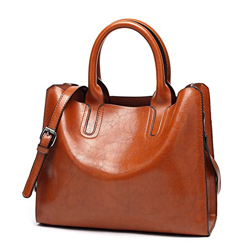 ZOSIVEB Women Fashion Tote Handbags Lightweight PU Leather Satchel Shoulder Bags Retro Oil Wax Handle Purse(Brown)