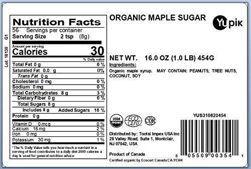 Yupik Organic Maple Sugar, 1 lb, Non-GMO, Vegan, Gluten-Free, Pack of 1