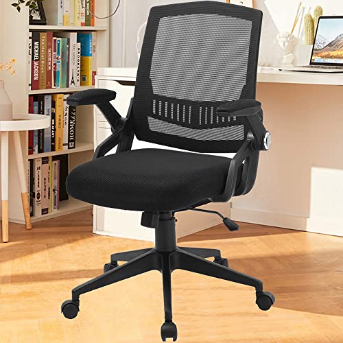 Nobofeeling Office Chair, Mesh Desk Executive Chair with 90° Flip-up Arms & Thick Cushion, Task Computer Home Chair with 5 Years Warranty, Black (Modern, Black) (Modern, Black)