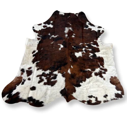 Genuine Cowhides Tricolor White, Brown & Black Rug XL - Premium Cowskin Leather Hide Ideal for Bedroom, Office, and Living Room Approx. 6 X 7ft. 180 cm x 220 cm
