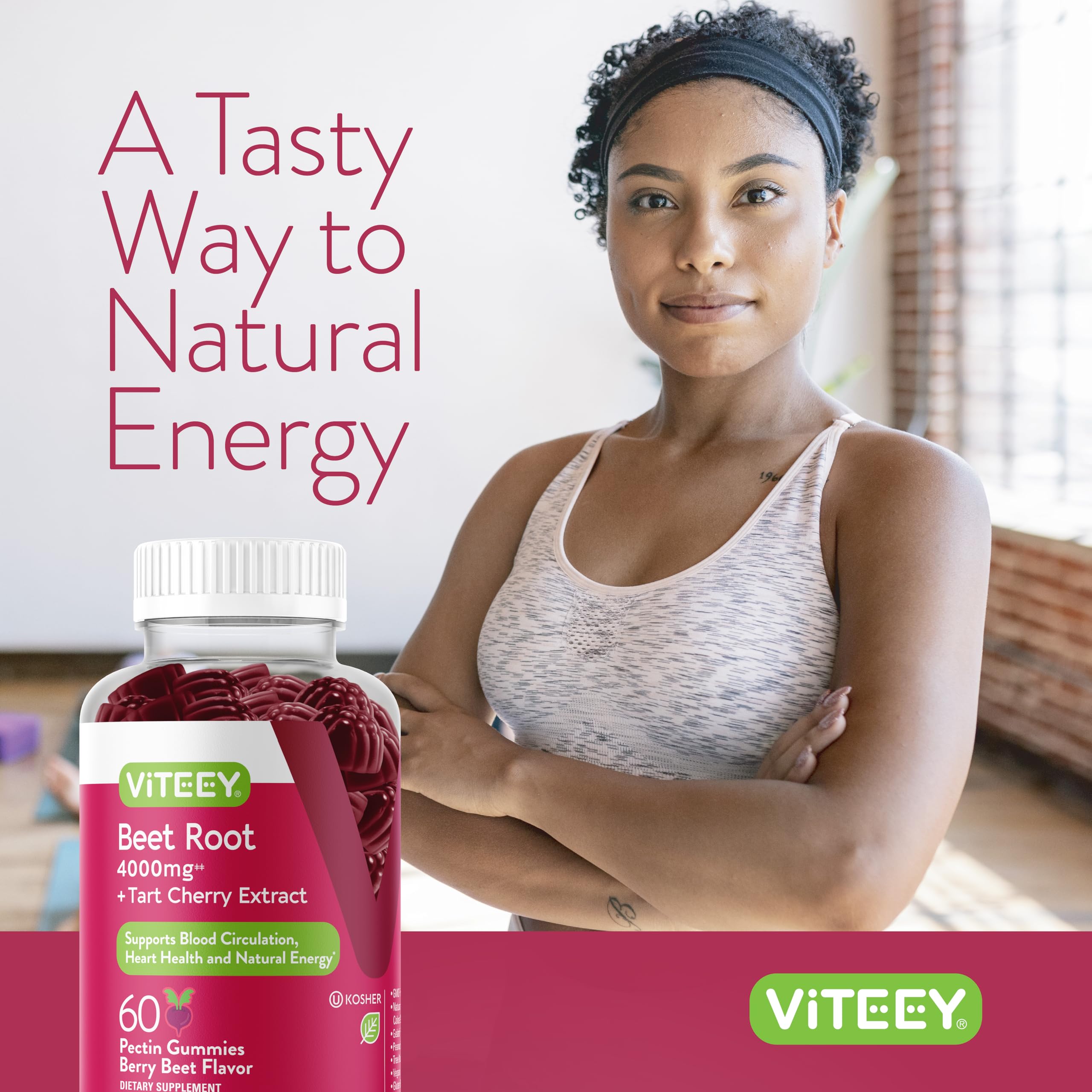 Beet Root Gummies 4000mg with Tart Cherry - for Healthy Blood Pressure Support - Vegan, Gelatin Free, Gluten Free - Tasty Chewable Berry Beet Flavored Gummy