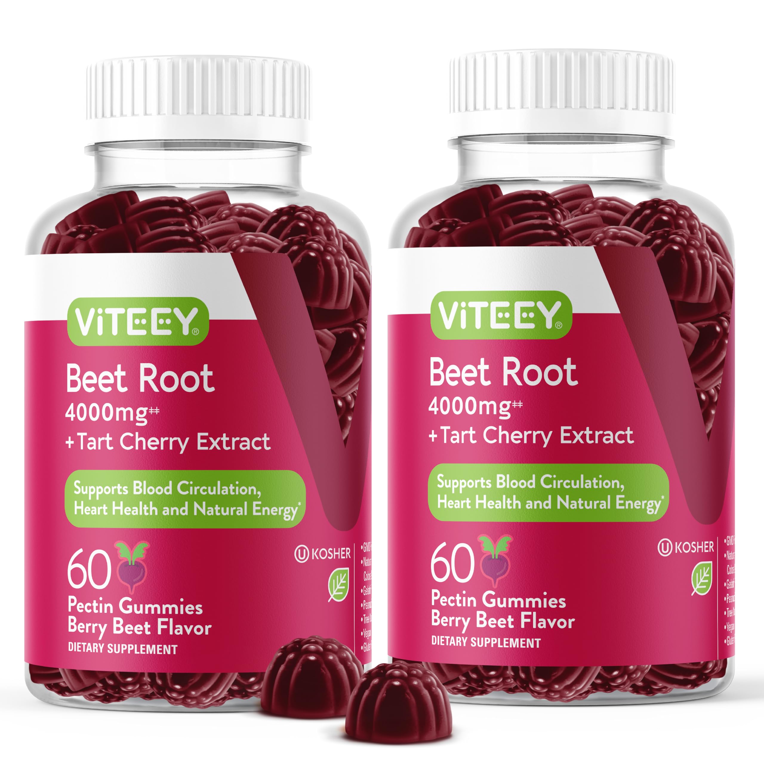 Beet Root Gummies 4000mg with Tart Cherry - for Healthy Blood Pressure Support - Vegan, Gelatin Free, Gluten Free - Tasty Chewable Berry Beet Flavored Gummy