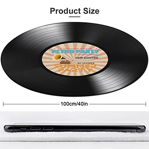 YEAHSPACE Record Rug Round 40 inch Retro Music Rug Playroom Living Room Bedroom Decor-Retro Music Vinyl Record CD Black