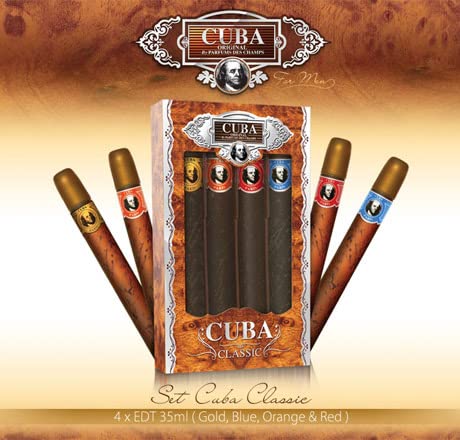 Cuba Classic Gift Set | (4 x 1.17 Oz Eau De Toilette Spray) | Cuba Gold, Cuba Blue, Cuba Red, Cuba Orange | Fragrance For Men