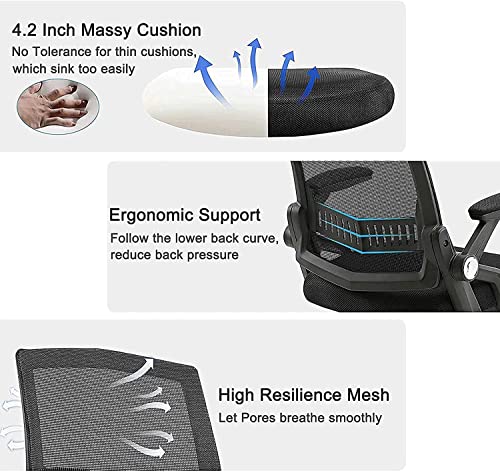 Nobofeeling Office Chair, Mesh Desk Executive Chair with 90° Flip-up Arms & Thick Cushion, Task Computer Home Chair with 5 Years Warranty, Black (Modern, Black) (Modern, Black)