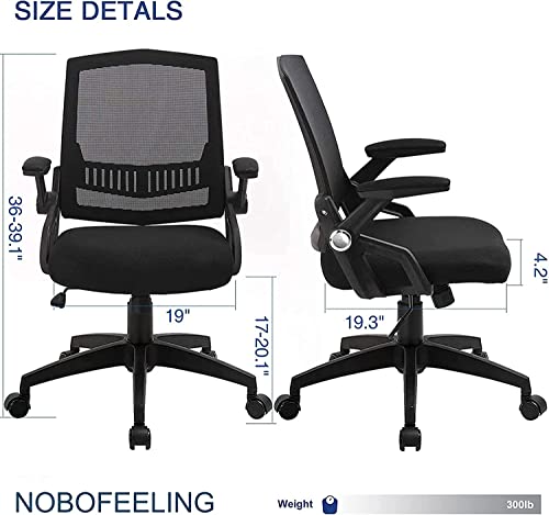 Nobofeeling Office Chair, Mesh Desk Executive Chair with 90° Flip-up Arms & Thick Cushion, Task Computer Home Chair with 5 Years Warranty, Black (Modern, Black) (Modern, Black)