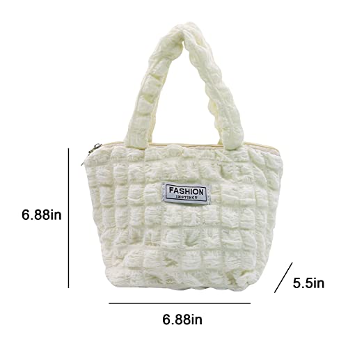 Women Chic Quilted Puffer Tote Bag, Light Solid Color Lattice Shoulder Handbag Soft Puffy Tote