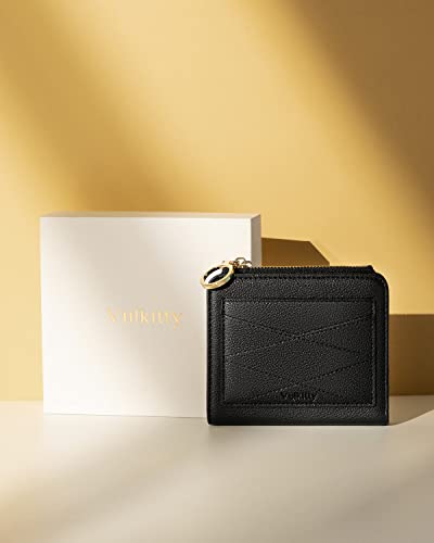 Vulkitty Leather Wallet for Woman RFID Blocking Bifold Small Compact Wallets Zipper Pocket Purse Large Capacity Card Hold Case with ID window