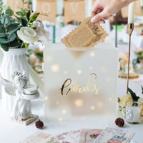 OurWarm Acrylic Wedding Card Box with String Light, Frosted Gift Card Box for Wedding Decorations for Reception, Money Box for Wedding Bridal Shower Decorations Party Reception Anniversary