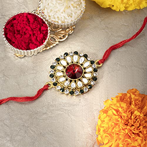 Aheli Indian Traditional Handmade Elegant Kundan & Crystal Stone Rakhi for Brother Men