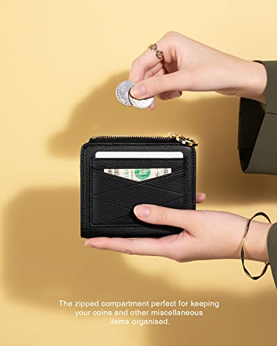 Vulkitty Leather Wallet for Woman RFID Blocking Bifold Small Compact Wallets Zipper Pocket Purse Large Capacity Card Hold Case with ID window